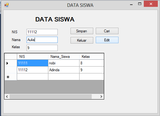 Aplikasi Simpan, Edit, Cari, Hapus Menggunakan Visual Basic 2010 | Code Program