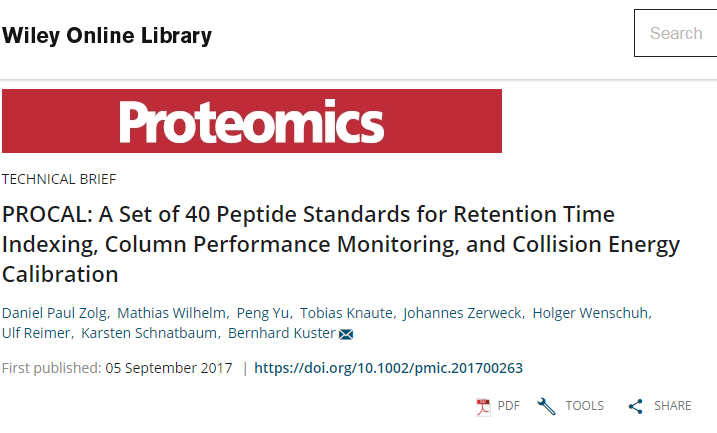 News in Proteomics Research: ProCal (JPT Retention Time Standardization ...
