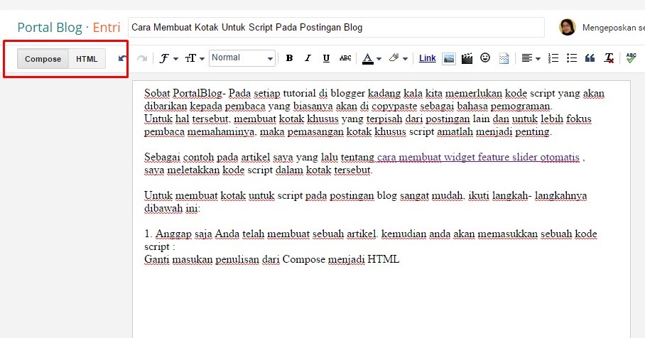 Cara Membuat Kotak Untuk Script Pada Postingan Blog | Portal Blog
