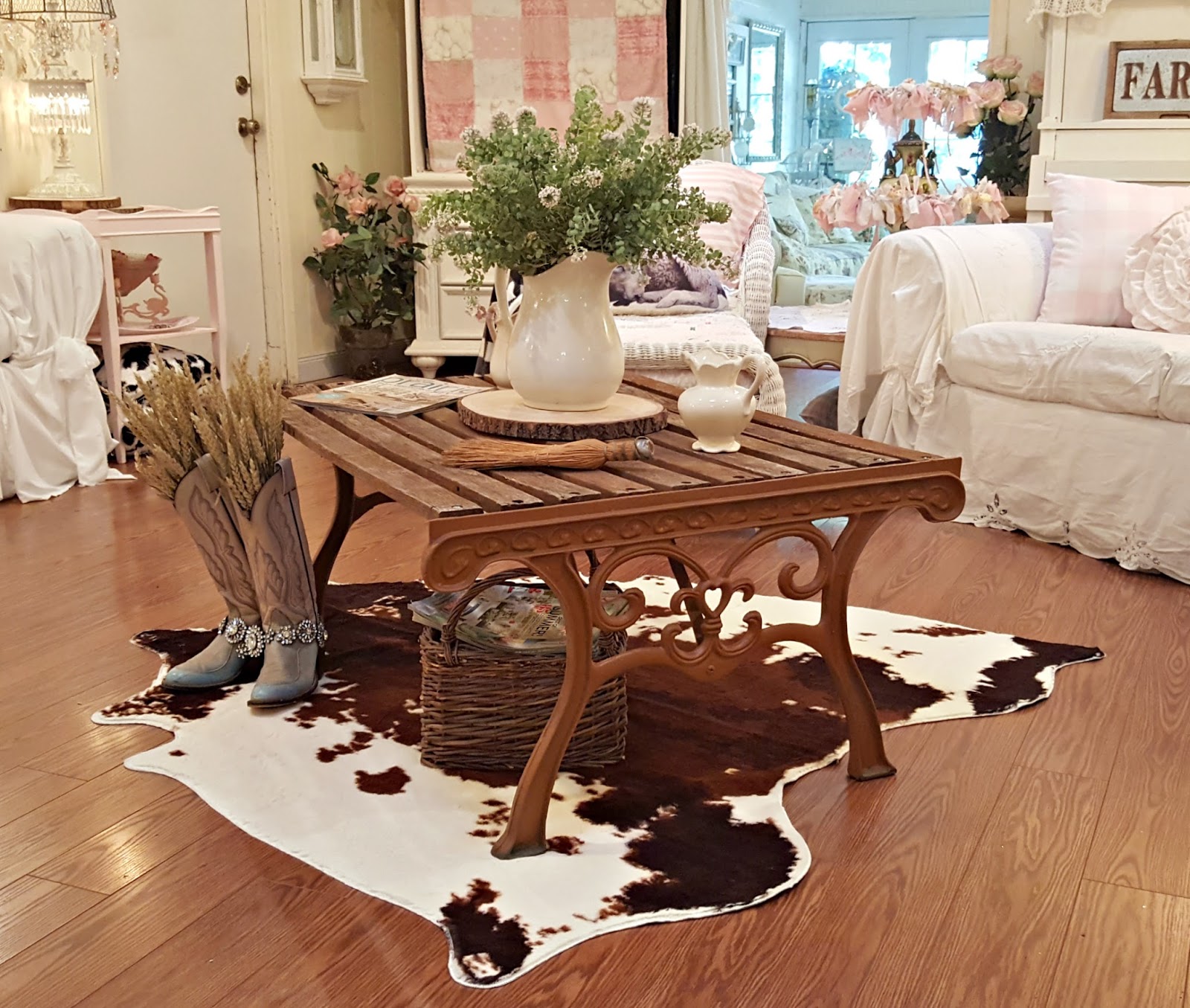 Penny's Vintage Home: Rustic Coffee Table and Cow Hide Rug