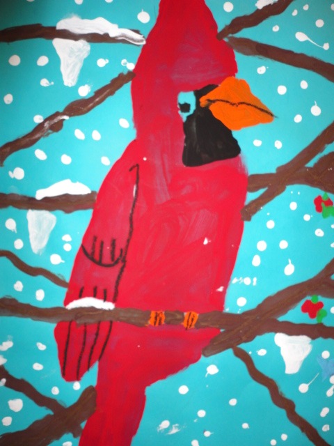 Thomas Elementary Art: 3rd Grade Winter Cardinal Landscapes