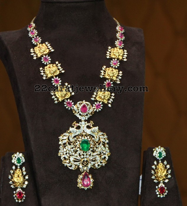 Nakshi Necklace with Ruby Locket - Jewellery Designs
