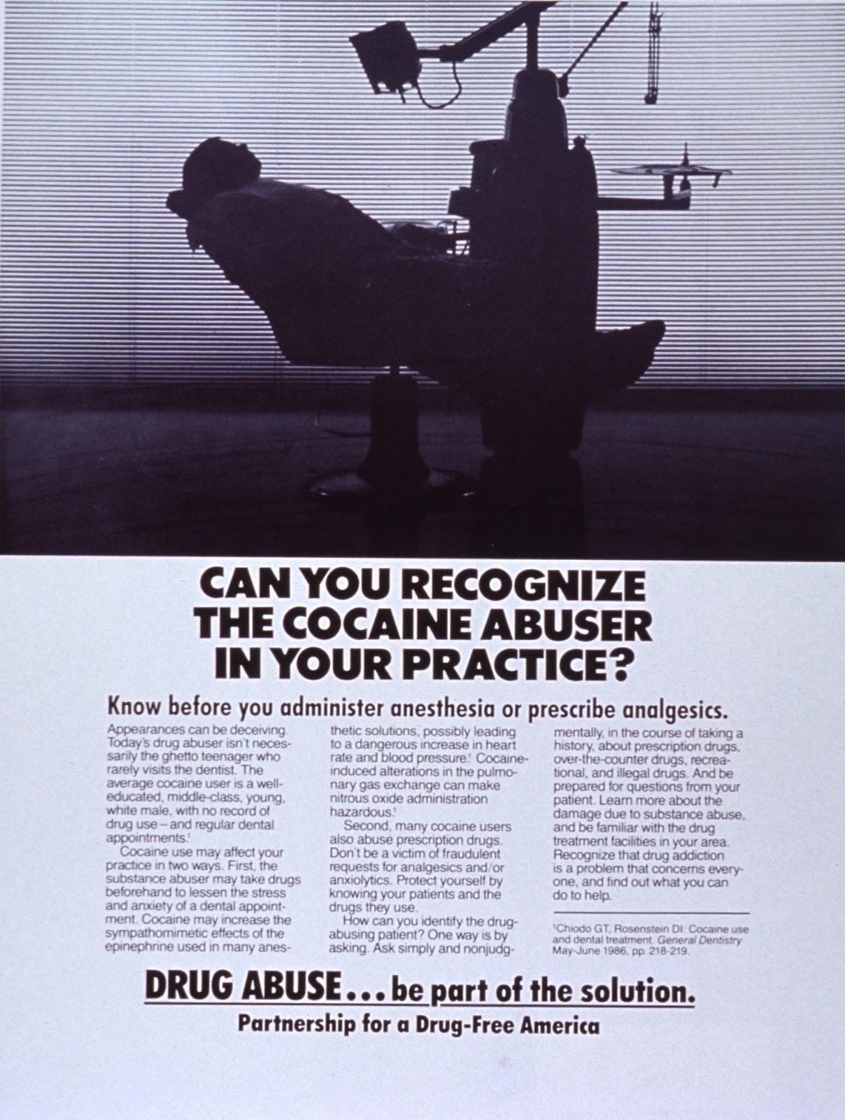 "Can You Recognize the cocaine abuser in your practice" ad (1986)