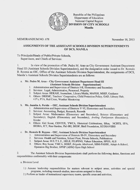Department of Education Manila: Division Memorandum No. 678 ...