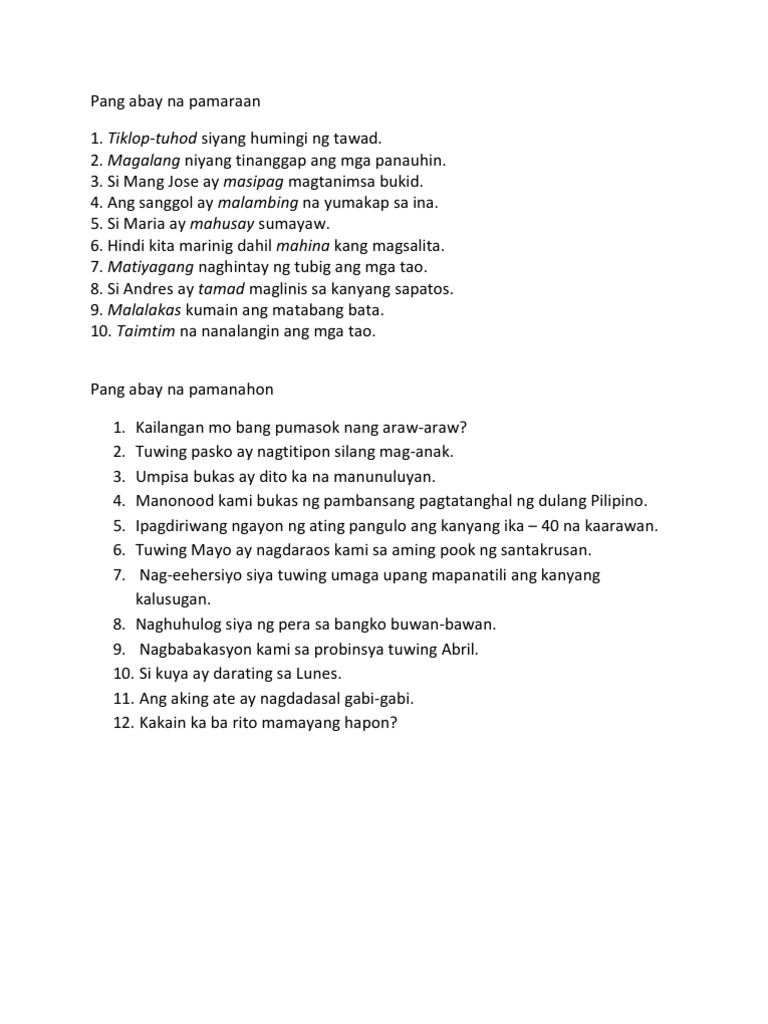 pang-abay worksheets - philippin news collections