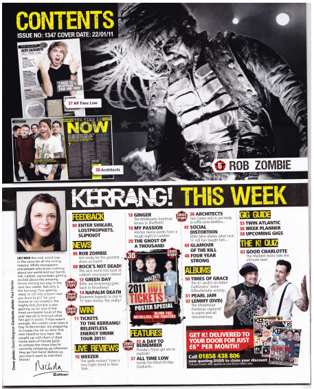 L1A Grace Preston: Kerrang magazine contents analysis