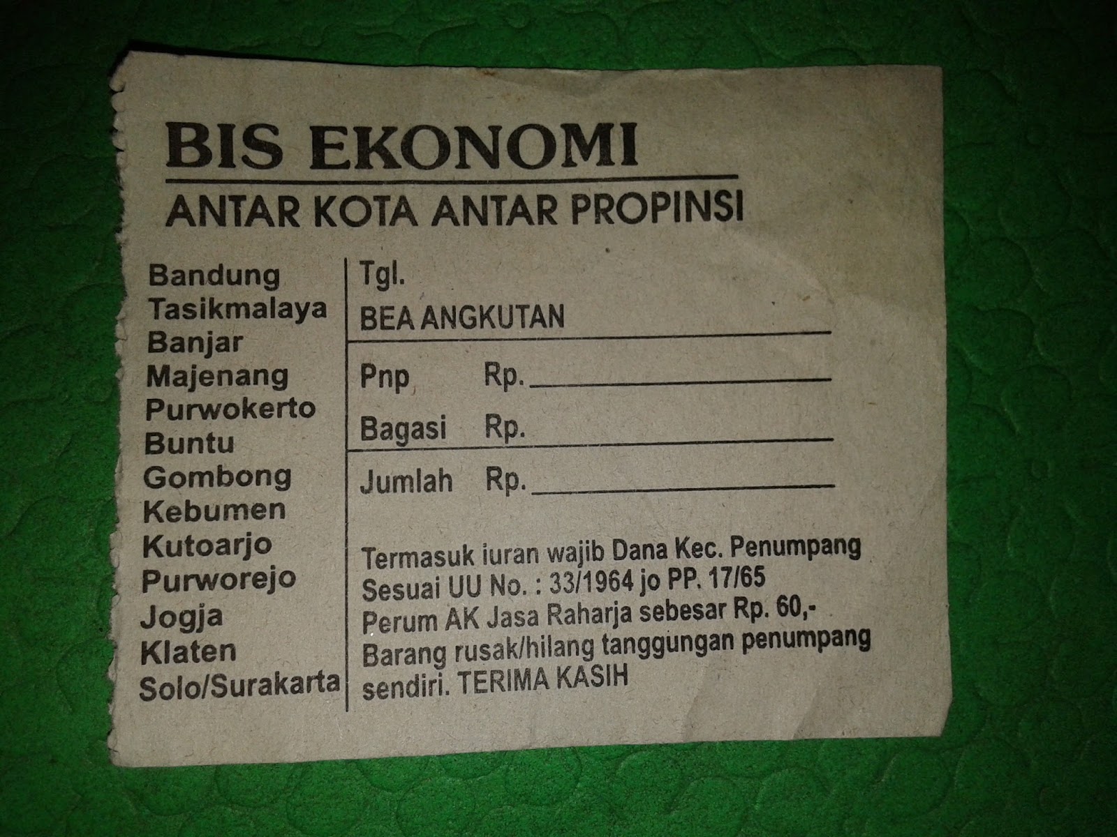 Caper Touring "One Stop Journey": Koleksi Karcis Bus