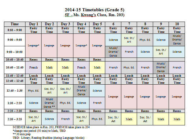 Fantastic Fives in 5F: Schedule