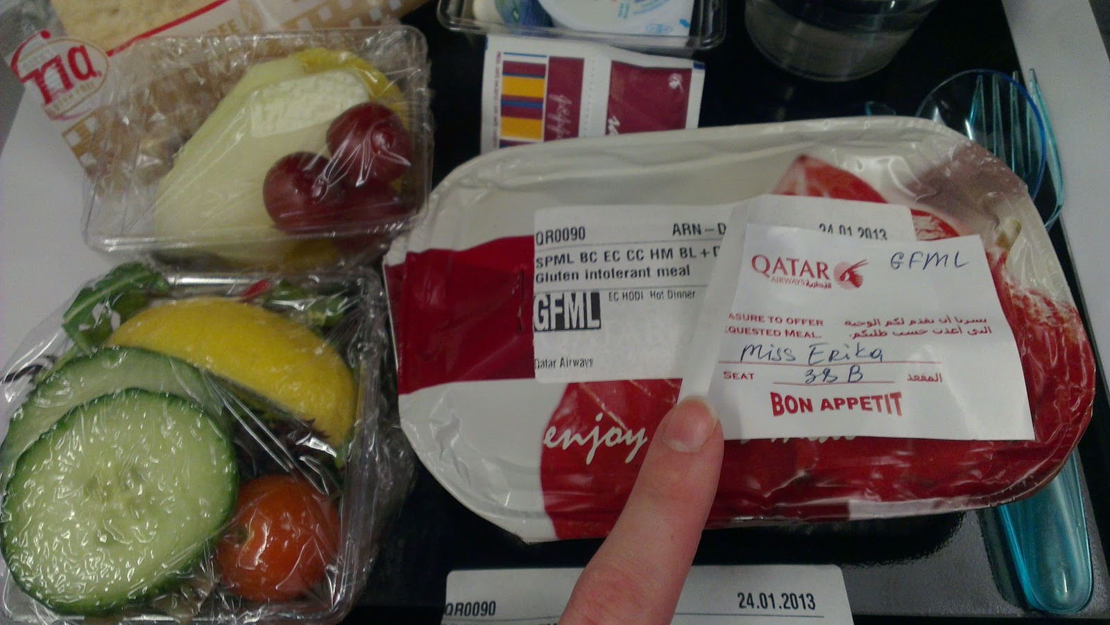 Erika's gluten free world: Airplane food - Qatar airways