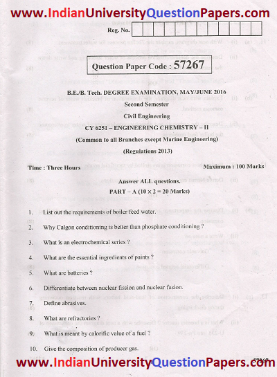 CY6251 Engineering Chemistry-II May June 2016 Question Paper ...