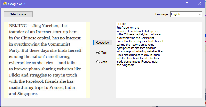 OCR text detection with google APIs C#