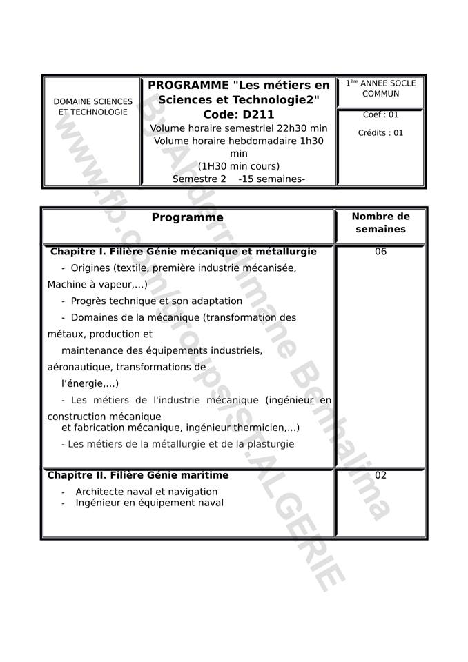Programme Détaillé Du 2eme Semestre Du 1 Année Sciences Et Technologies ...