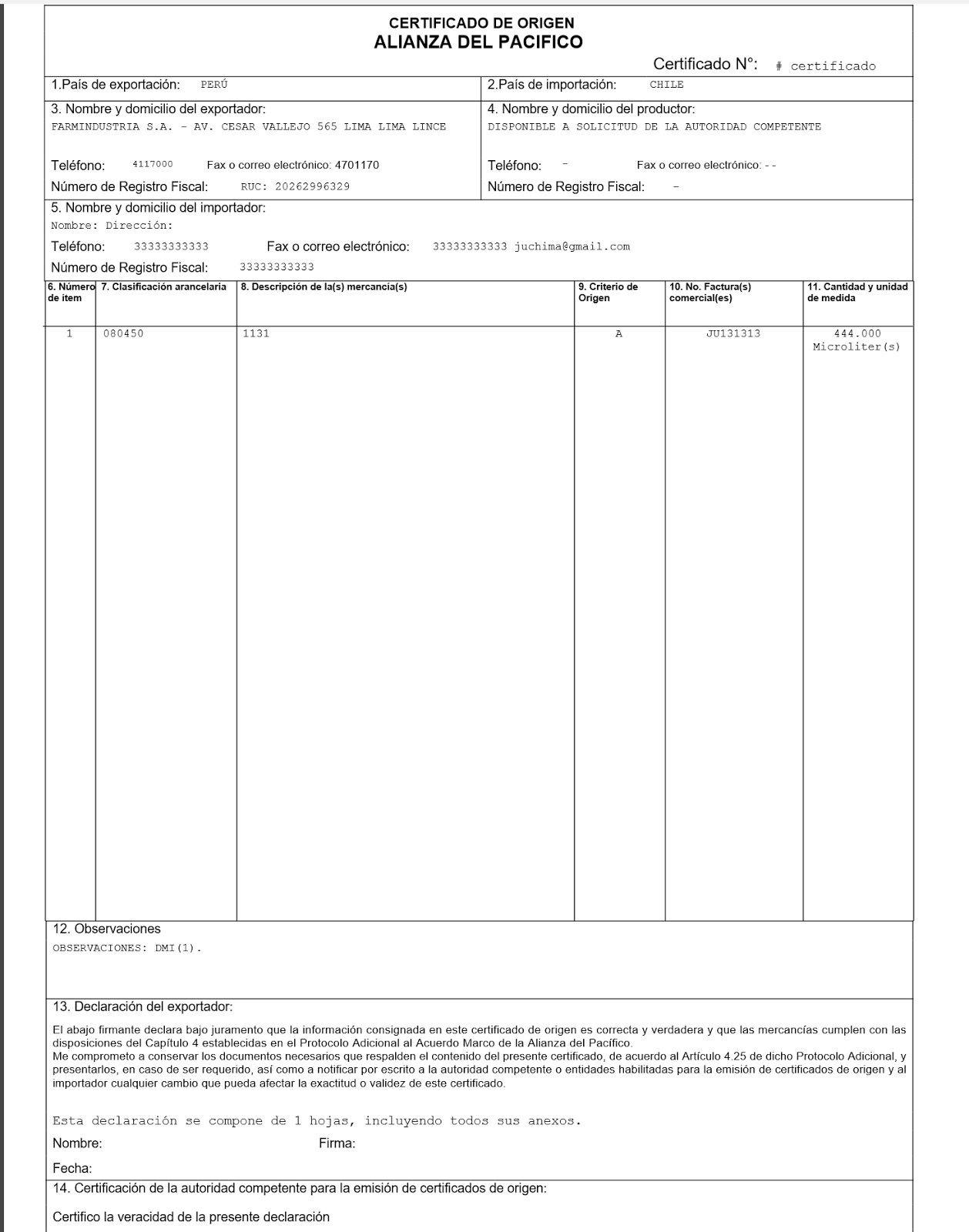 VUCE certificado de origen - Exportaciones