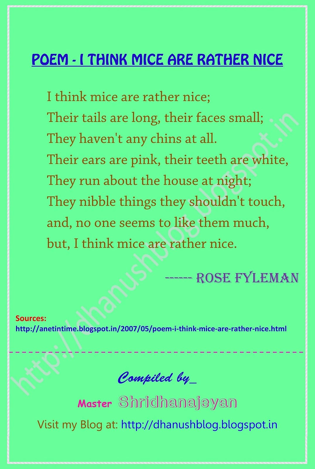 J.Sridhanajeyan's Blog: Poem: I think Mice are rather nice