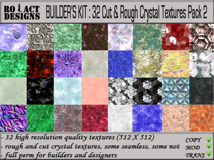 Ro!Act Designs: ..::RO!ACT::..DESIGNS Builder's Kit: Cut & Rough Crystal Textures Pack 1 & 2