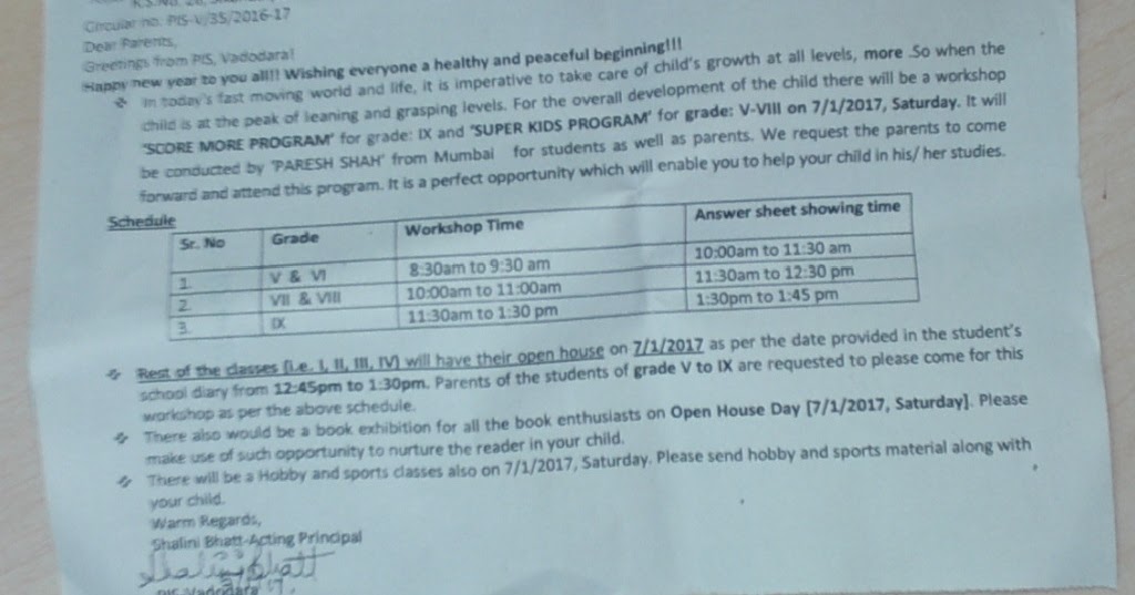 PIS VADODARA STD 6: Open house cicular
