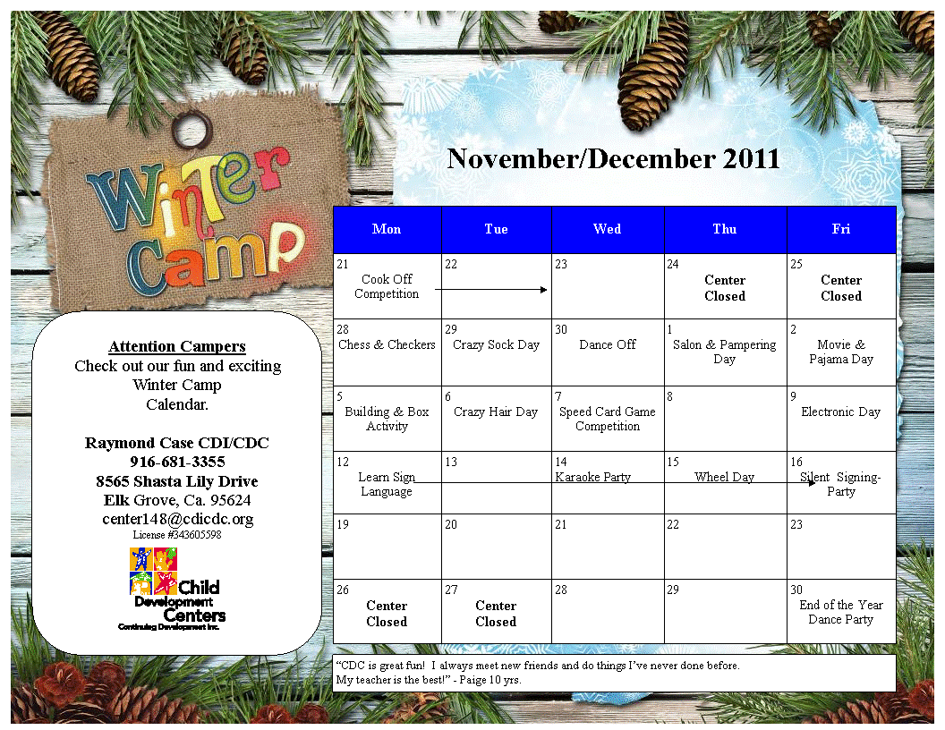 Raymond Case CDI/CDC: Winter Camp Calendar...