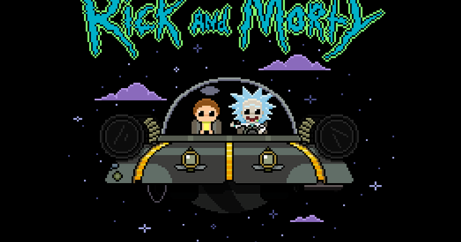 Rick and Morty 8-bit game black wallpaper hd