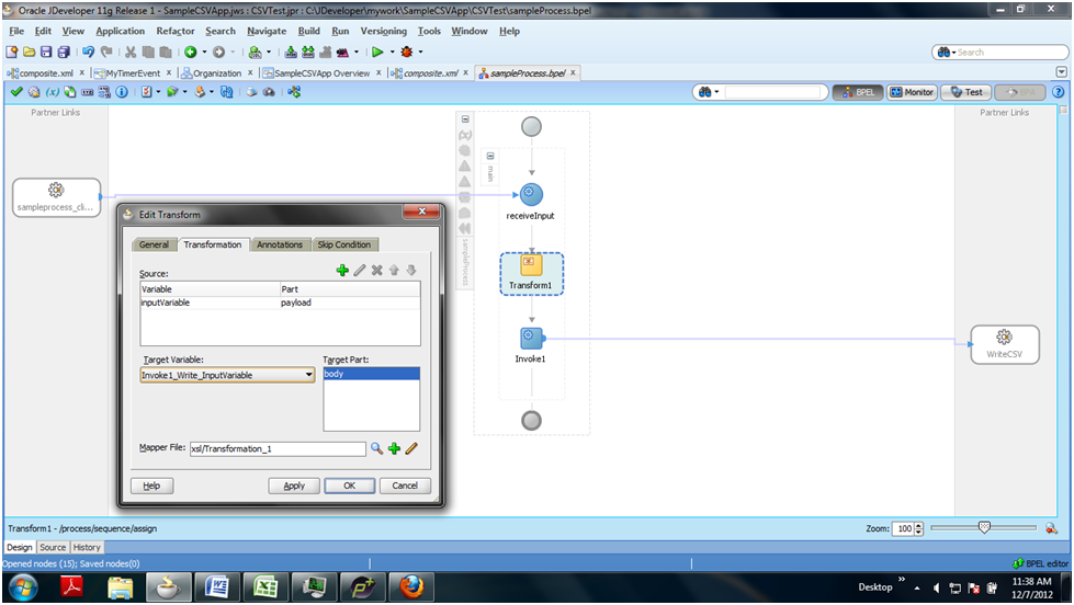 Oracle SOA, BPEL,BPM: Generating .csv file using FileAdapter in Oracle SOA 11g