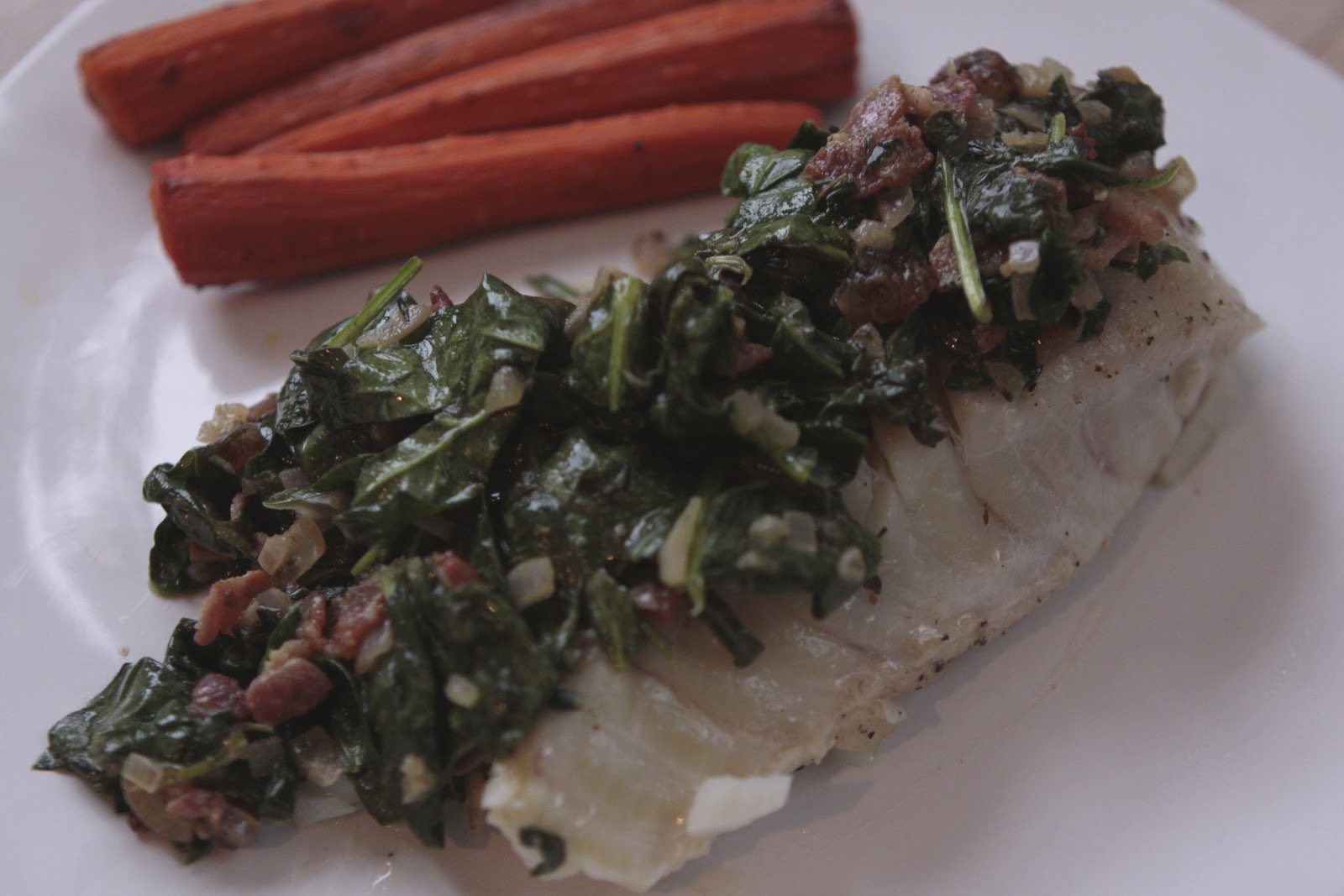 Seaside Kitchen: Paleo Fish with Spinach & Bacon Vinaigrette