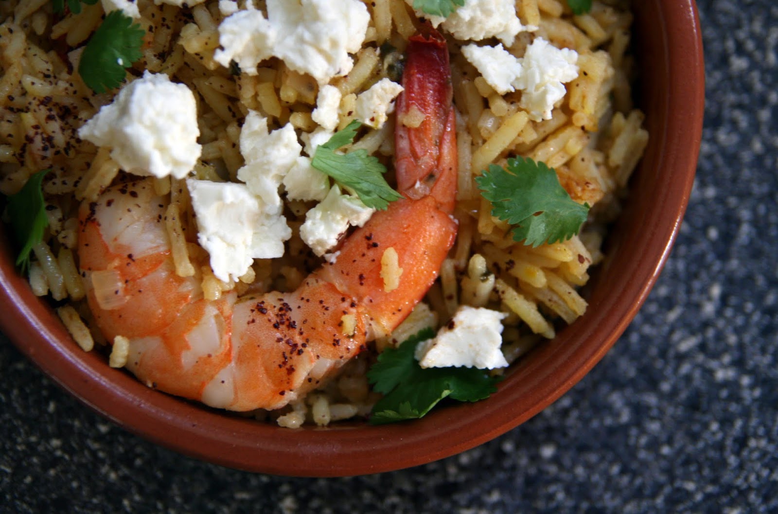Armenian Pilaf with Shrimp, Cilantro and Feta Recipe | mostly foodstuffs