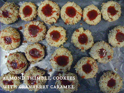 the tomato and the girl: almond thimble cookies with cranberry caramel