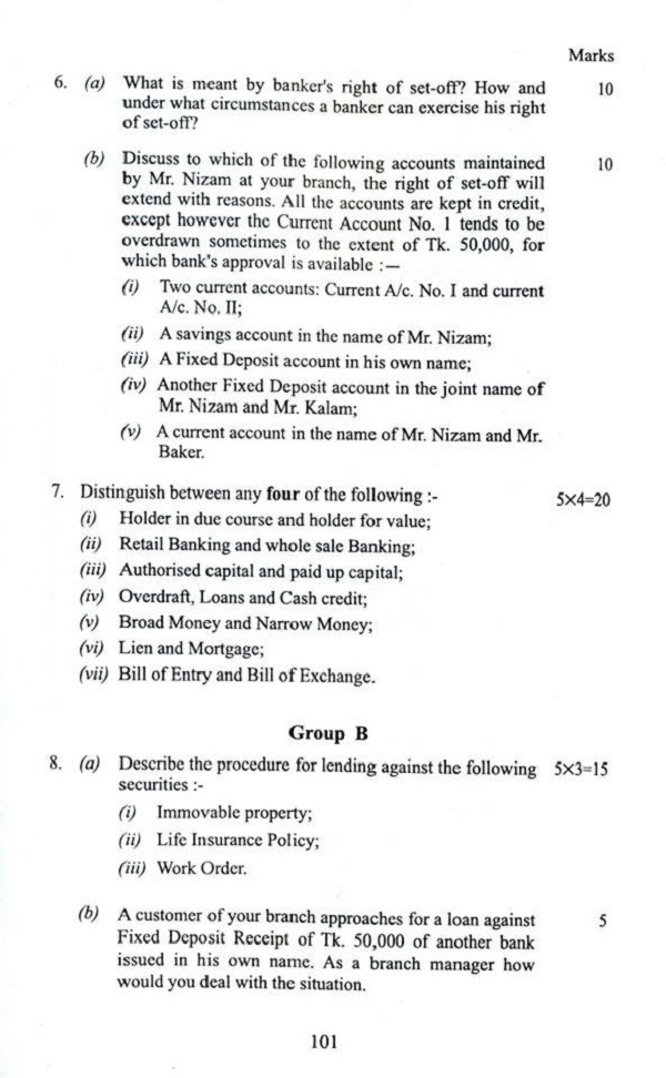 Laws and Practice of Banking Question 2011-2018 - Banking Diploma Education