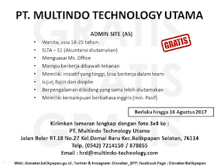 Lowongan Kerja Kota Balikpapan: Lowongan PT. MULTINDO TECHNOLOGY UTAMA