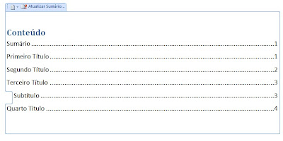 Clube da Aula: Sumário no Word 2010