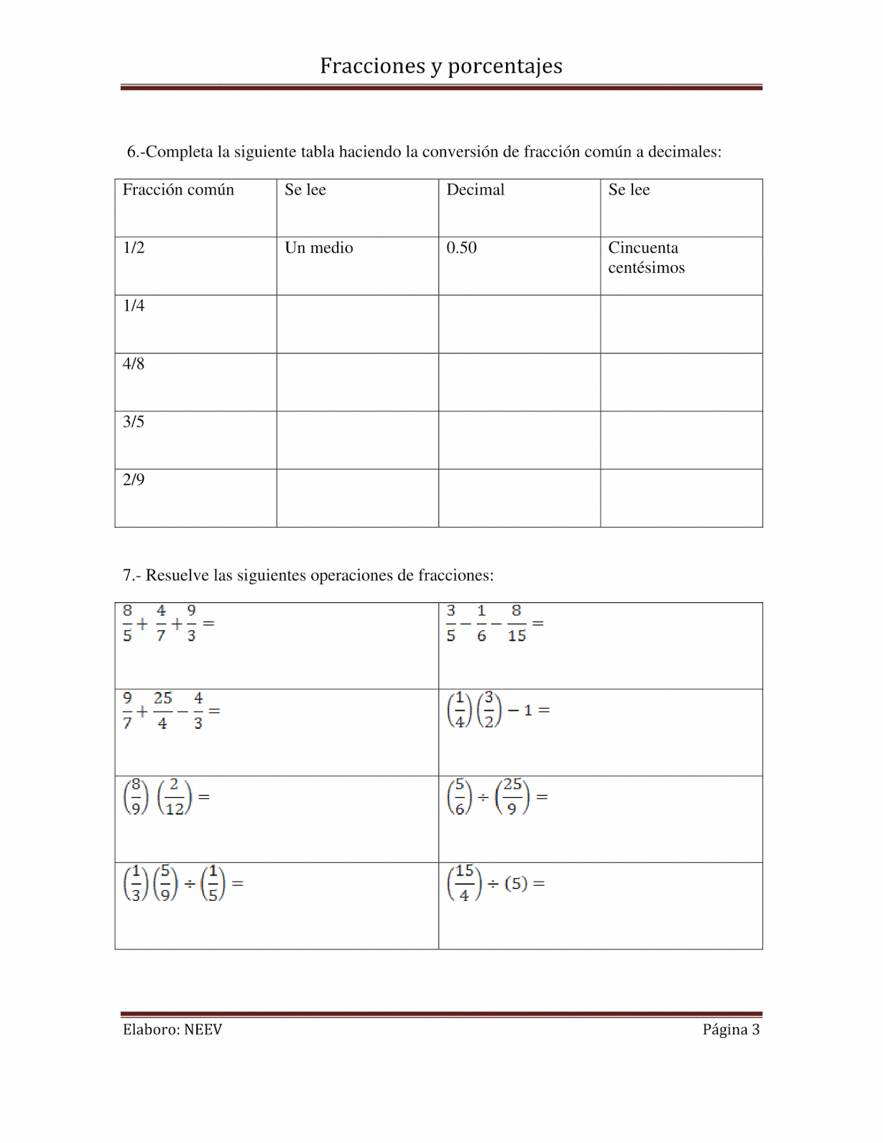 Asesoria educativa: Fracciones y porcentajes