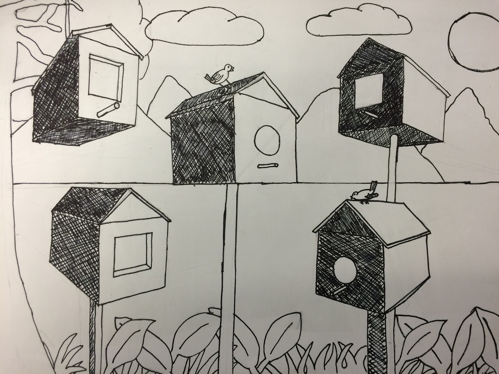 Mrs. Wille's Art Room: Bird houses in 2 point perspective