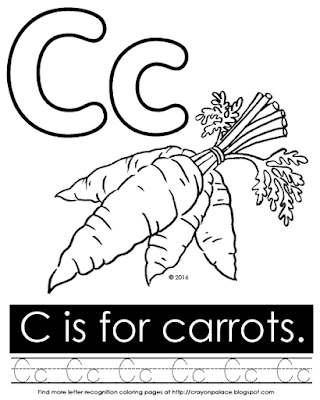 Crayon Palace: "C is for carrots" alphabet coloring page