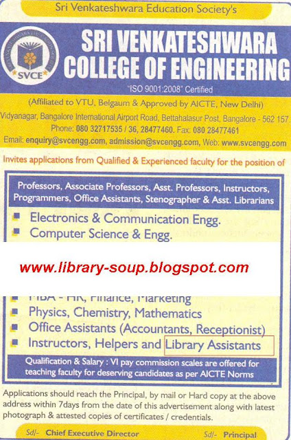 The Library Soup : Library Assistant Vacancy at Sri Venkateshwara ...