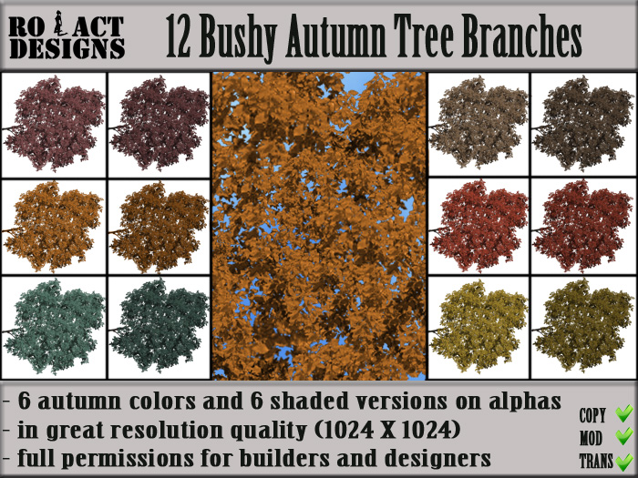 Ro!Act Designs: Ro!Act Designs 12 Bushy Autumn Tree Branches Alpha Textures
