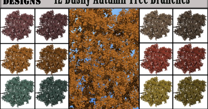 Ro!Act Designs: Ro!Act Designs 12 Bushy Autumn Tree Branches Alpha Textures
