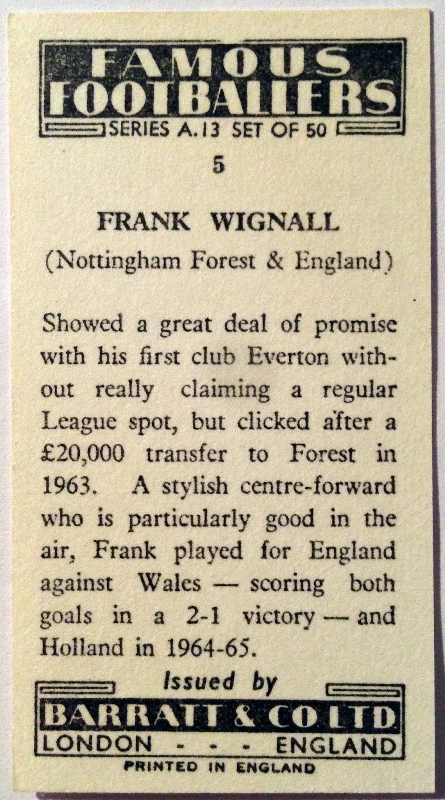 NFFC Cards & Stickers: Barratt & Co Famous Footballers Series A13 Frank ...