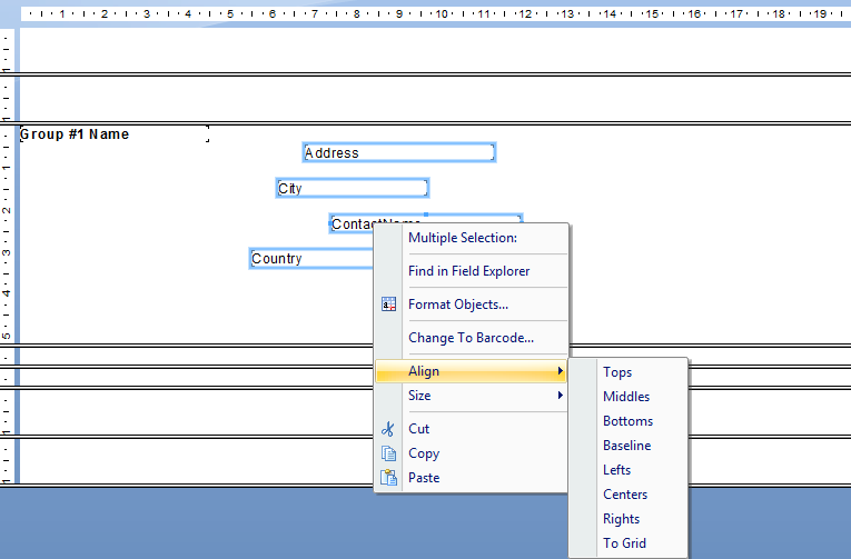 Crystal Reports: Align or Resize a Selection of Fields