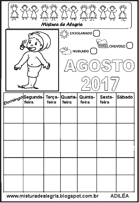 Calendario 2017 para imprimir y completar en agosto