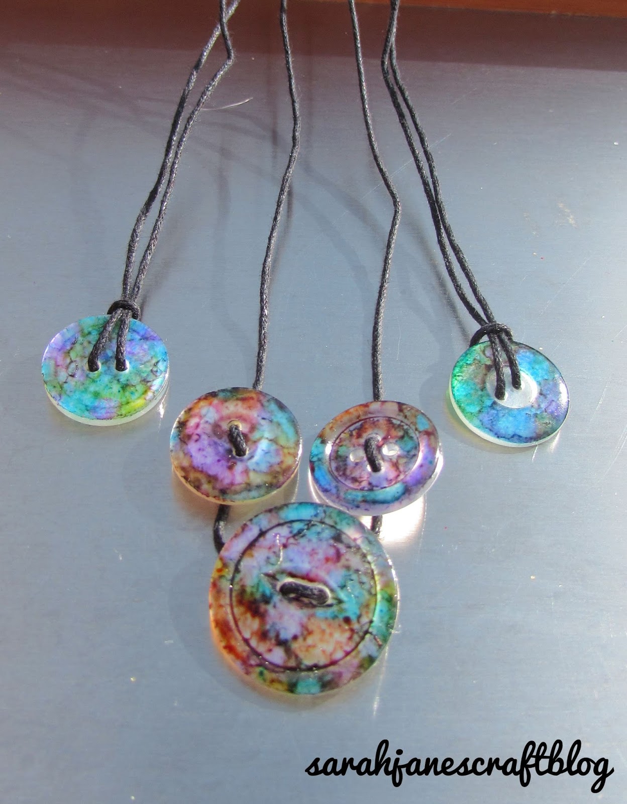 Alcohol Ink Button Necklaces
