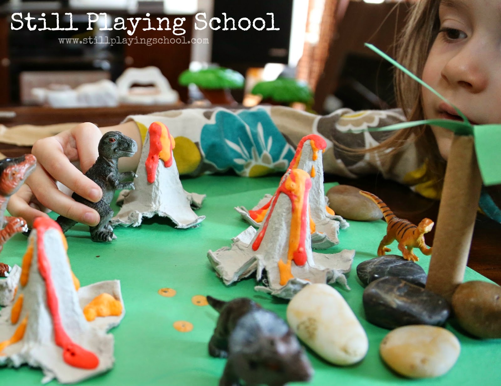Dinosaur Small World with Homemade Volcanoes | Still Playing School