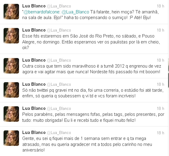 LuAr RS: Lua Blanco voltou a utilizar o seu Twitter