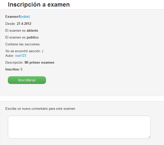 Examenes en linea: Crea una sección o materia