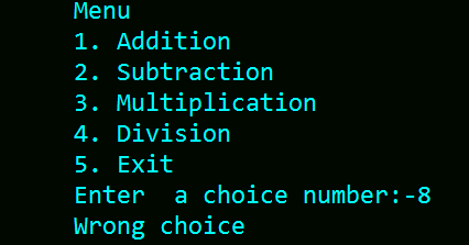 Write a menu based program in C addition, subtraction, multiplication ...