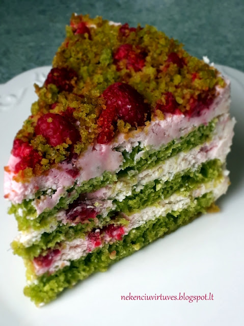 Nekenčiu virtuvės: Žalias tortas su avietėmis