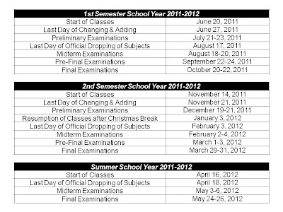 ABE Tacloban: Academic Calendar for School Year 2011-2012