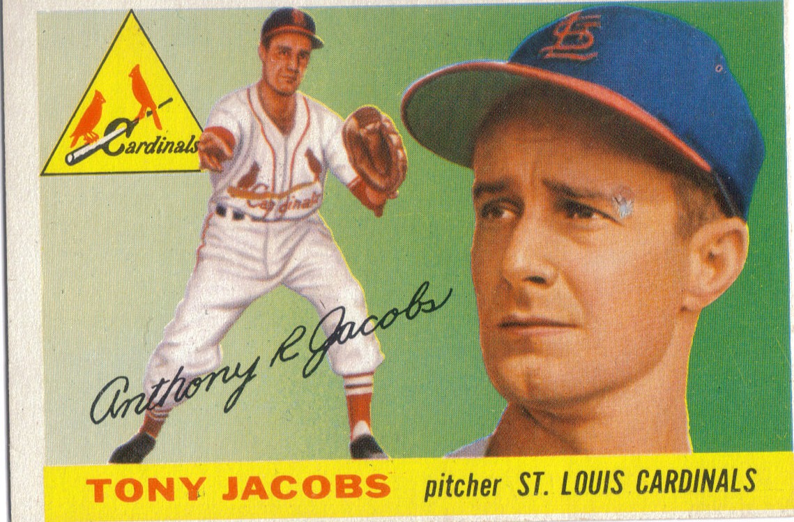 foul bunt: 1955 Topps #183 - Tony Jacobs