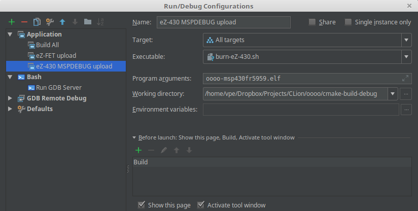 drvlas the embedder: Debugging MSP430 in CLion