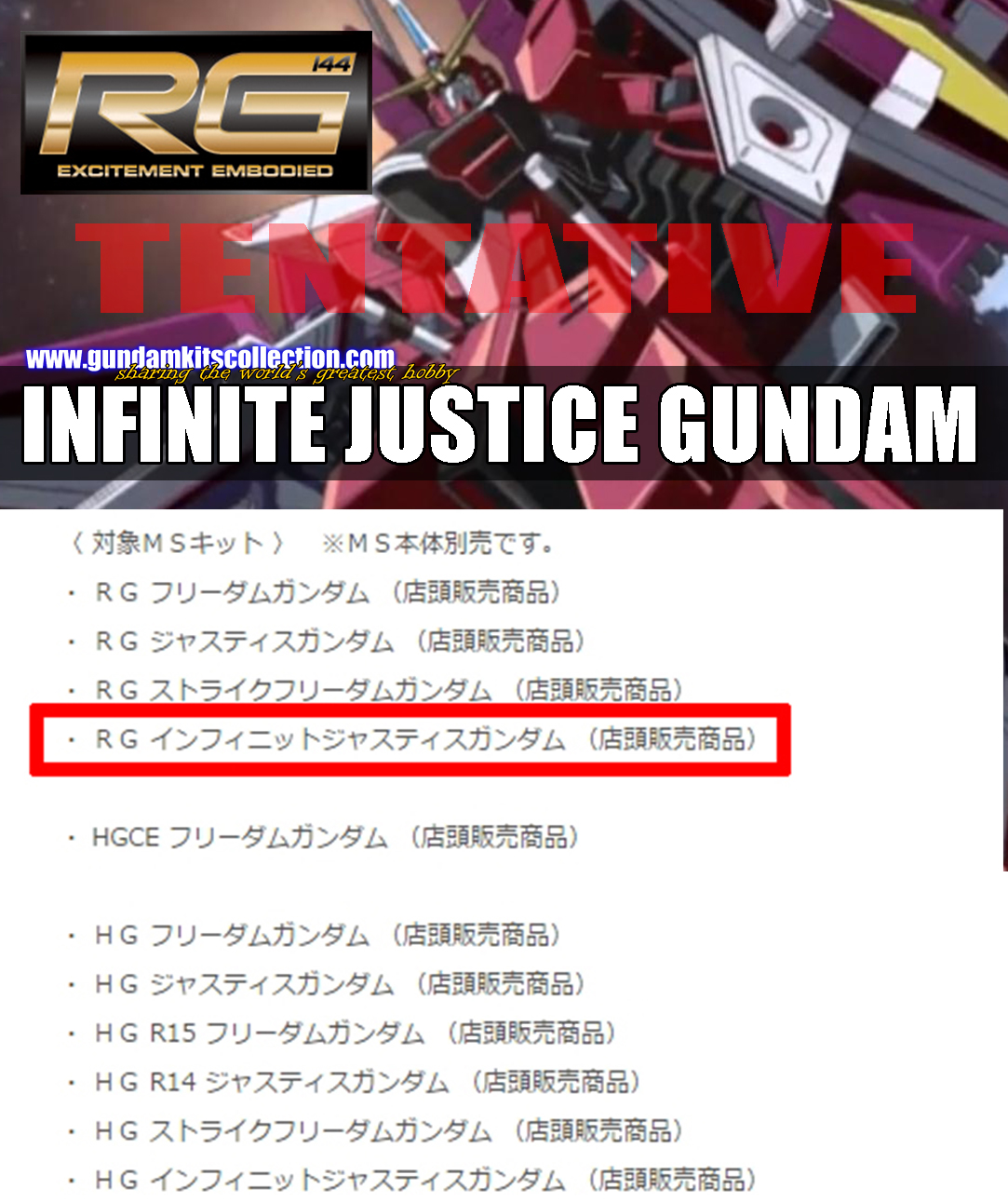 RG 1/144 Infinite Justice Gundam for RG# 20? [TENTATIVE RELEASE]