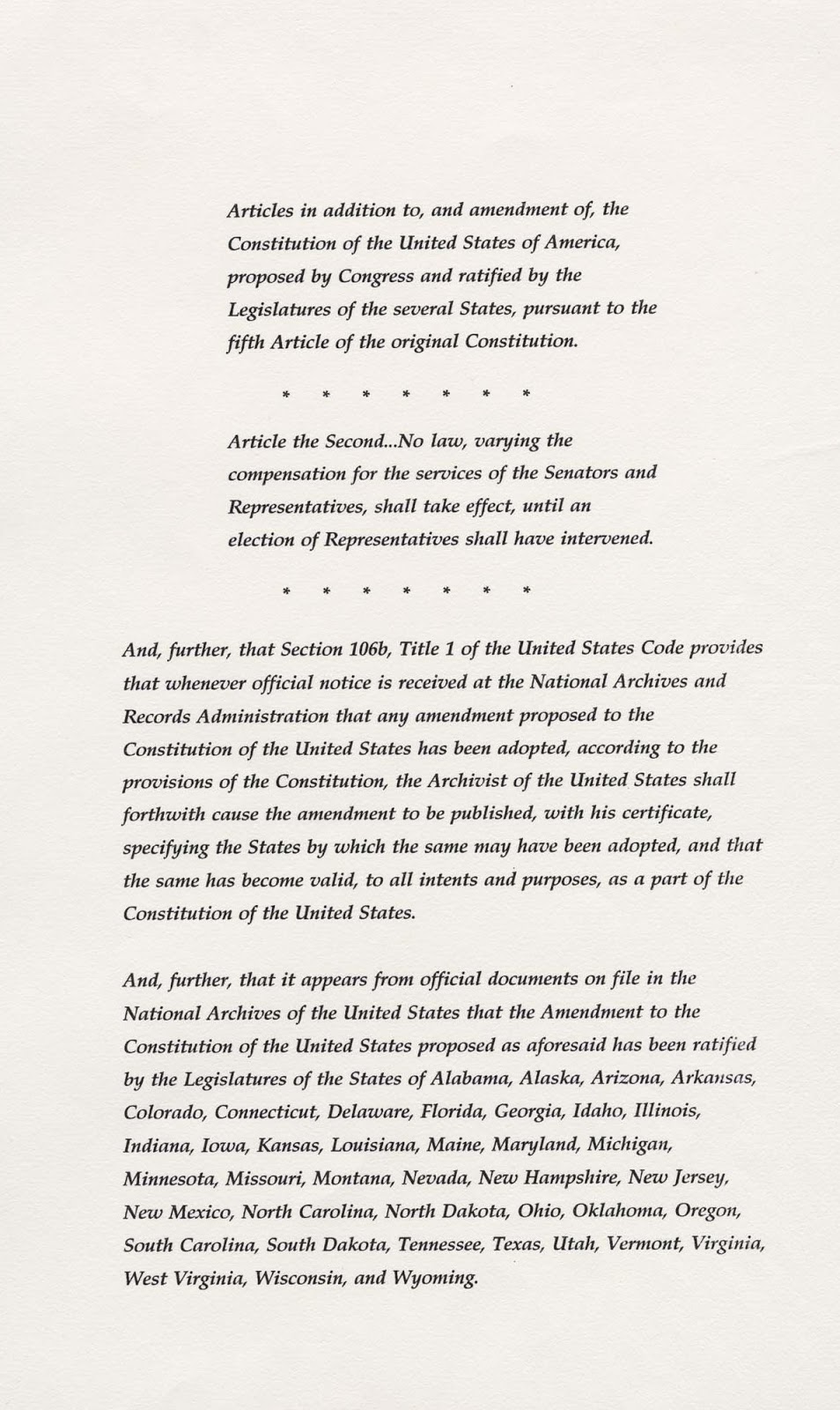 United States Constitution and Citizenship Day: 27th Amendment