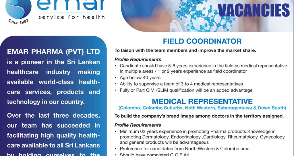Field Coordinator, Medical Representative, Sales representative ...